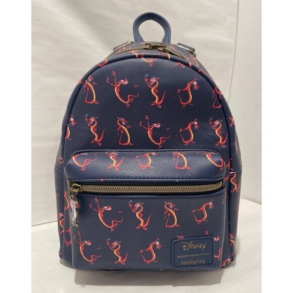 MUSHU | Bags | Disney Mushu Loungefly Mini Navy Blue Leather Backpack ...